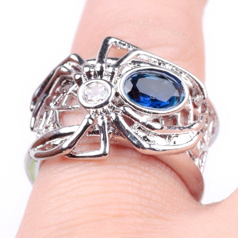 Silver Spider Ring Large Blue Crystal Ring Sz 8, 10 Spider Jewelry ...