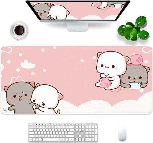 Pink Mouse Pad Cat XXL Kawaii Gaming Mouse Pad Animal Theme 35x15.7x0 ...