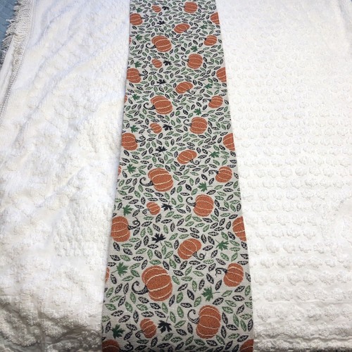 Fall Halloween Tapestry Style Table Runner. Orange Pumpkin Green Leaves ...