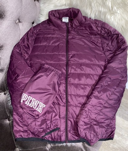 VICTORIA'S SECRET PINK PACKABLE PUFFER JACKET LUSCIOUS PLUM MAROON SIZE ...