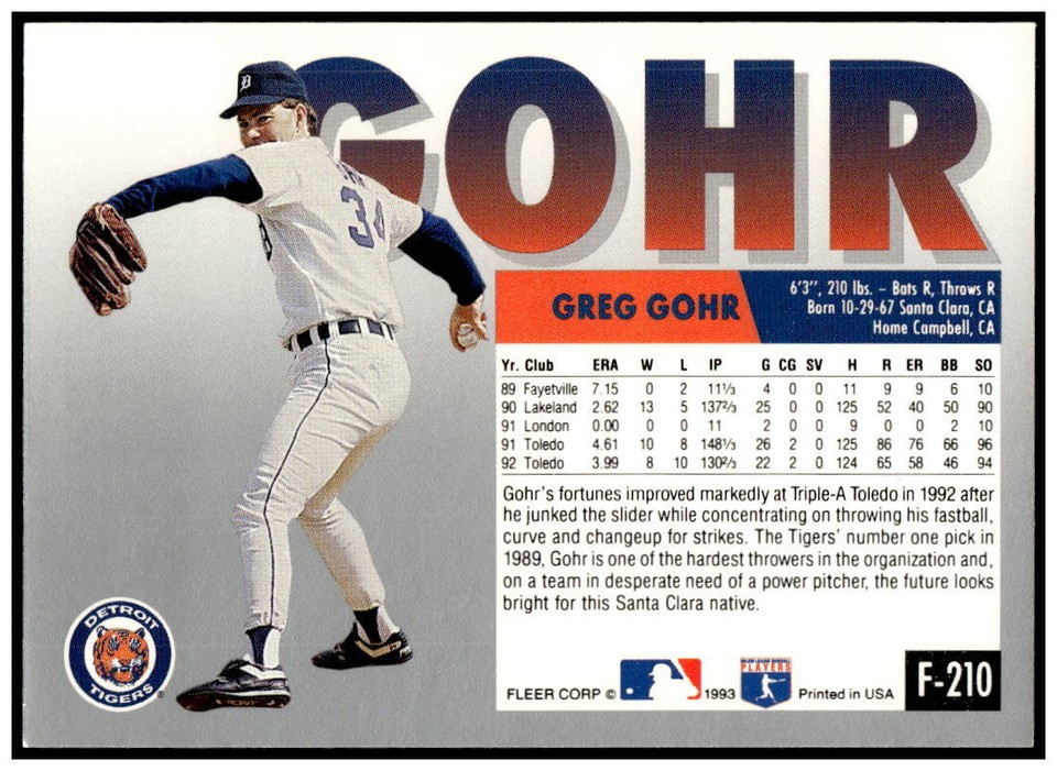 1993 Fleer Final Edition #F-210 Greg Gohr Near mint or better | eBay