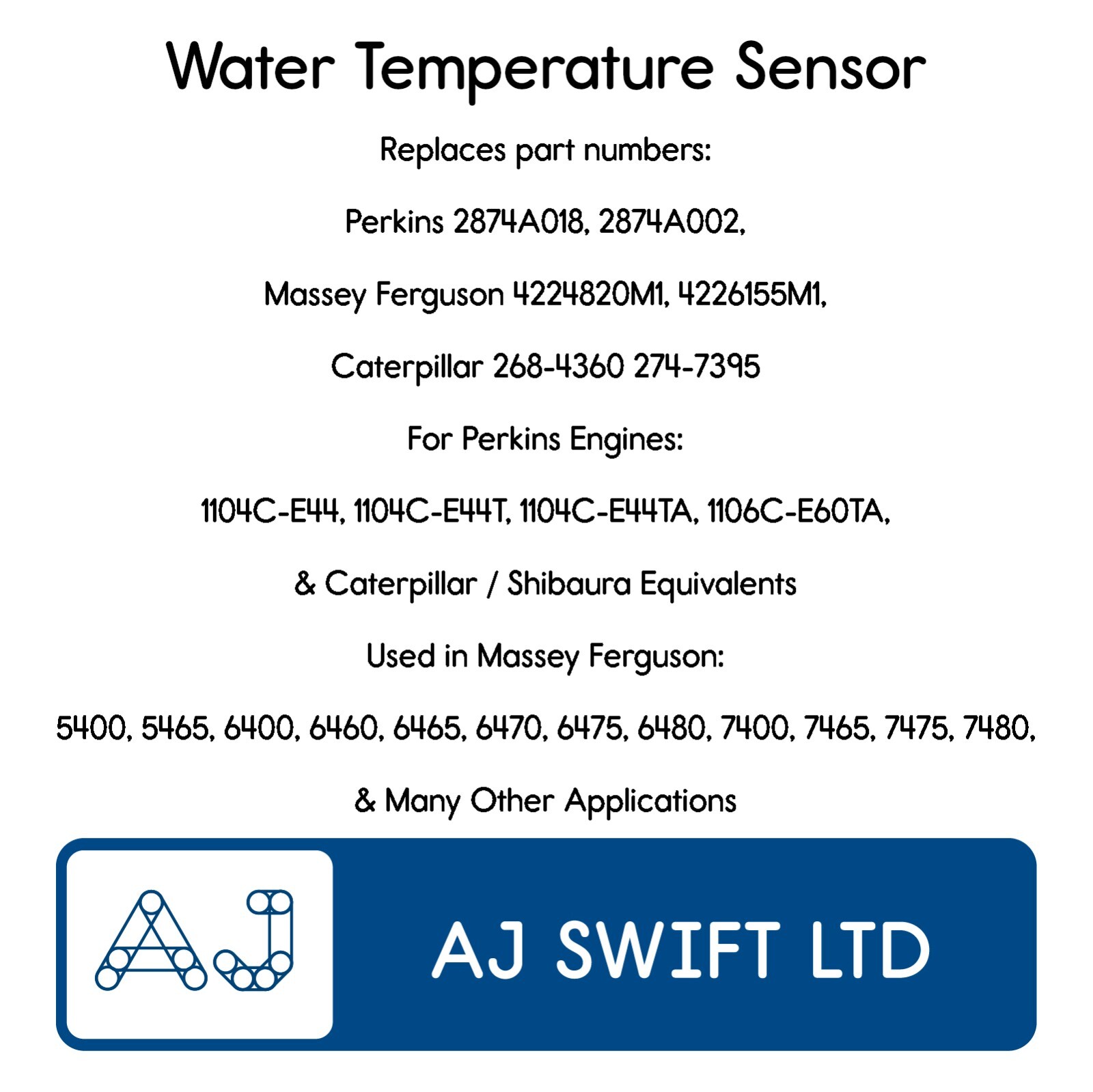 Water Temperature Sensor for Perkins 1104C-E44 1104C-E44T 1104C-E44TA ...