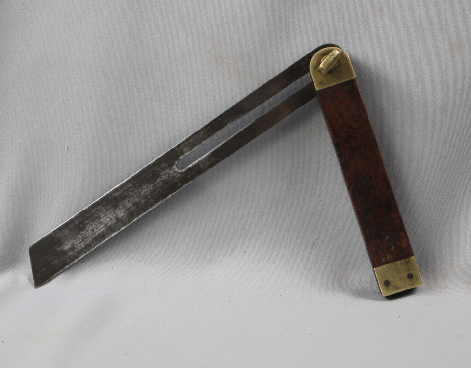 Antique Vintage 10" Adj Sliding T-Bevel Square With Rosewood Brass Trim ...