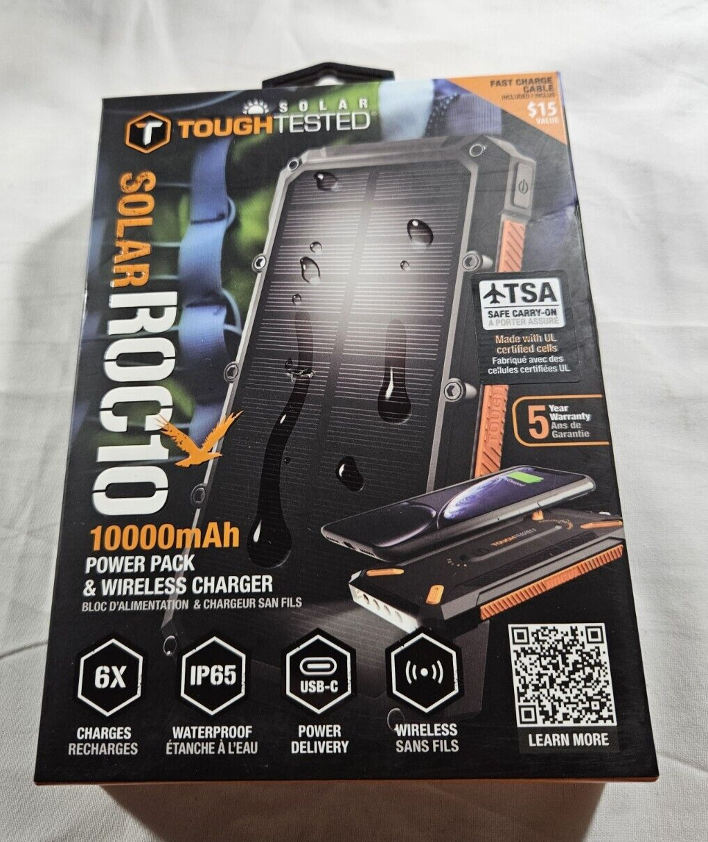 ToughTested 10,000mAh Solar Charger and Wireless Portable Power Bank | eBay
