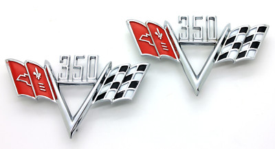 NEW Custom 350 Cross Flag Fender Emblem Set / 1960s Chevrolet Chevy ...