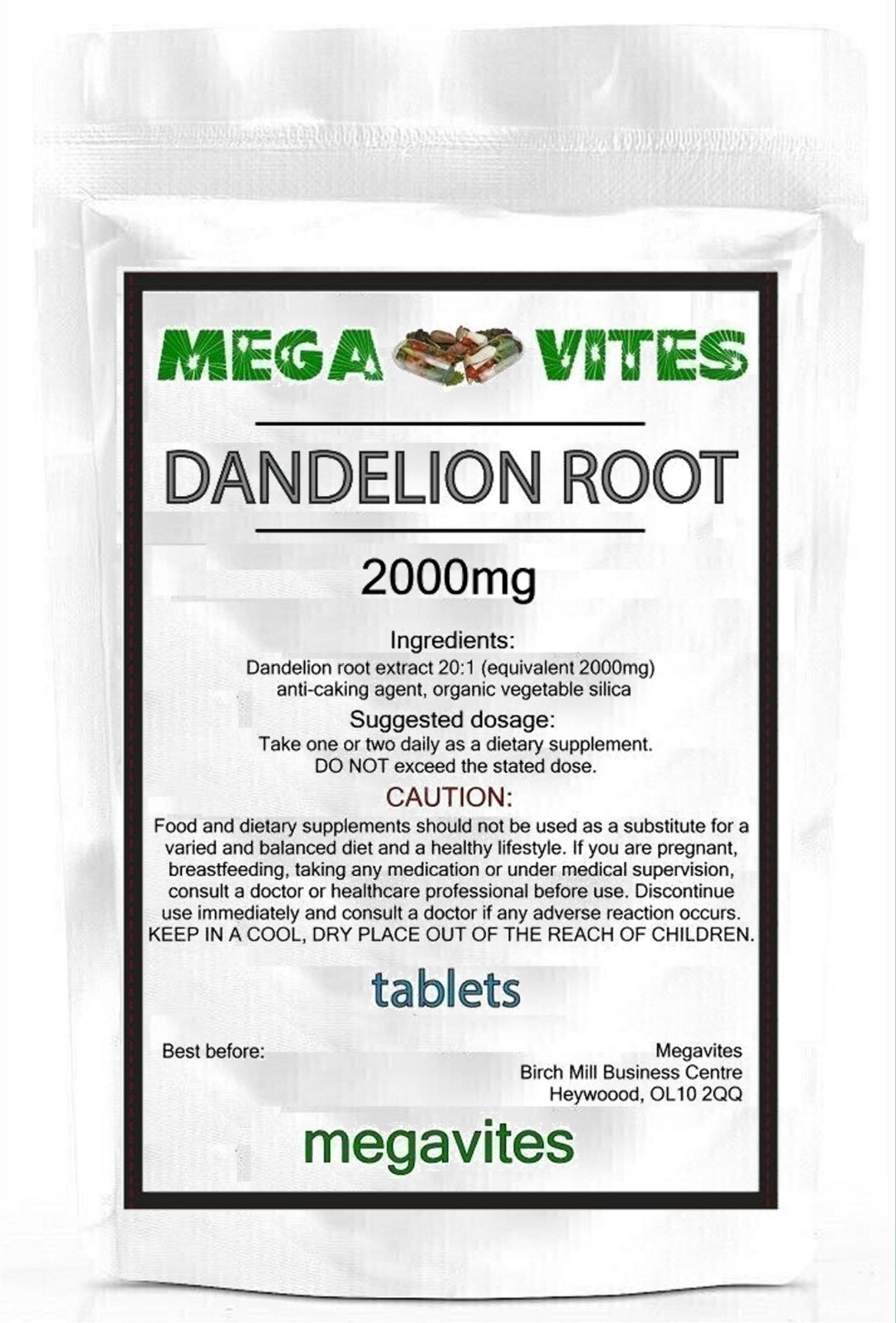 DANDELION ROOT TABLETS 2000mg x 30 - DIURETIC, GASTRO HEALTH ...