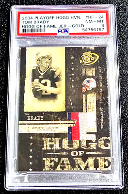 GOLD SP 14/25 PSA 8 TOM BRADY 2004 PLAYOFF HOGG OF FAME HEAVEN PATCH ...