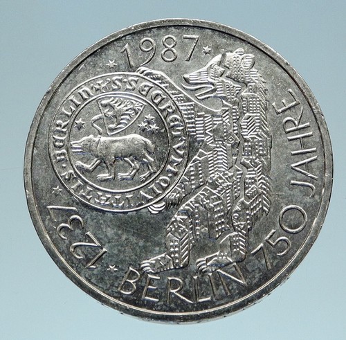 1987 J GERMANY City of Berlin Bear Genuine Antique Silver 10 Mark Coin ...