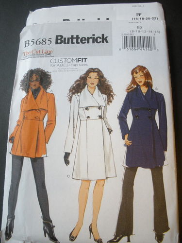 Butterick 5685 Custom Fit Cup Sizes Lined Pea Coat Double Jacket 8-16 ...