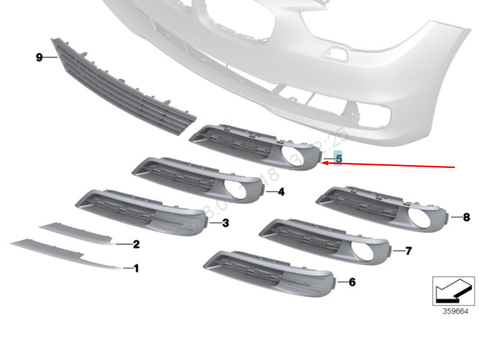 BMW 5 GT F07 Front Right Fog Light Grille 51117331674 7331674 2015 New ...