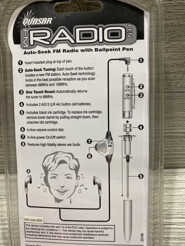 Quasar QP-5 FM Radio Pen - New In Packaging/Your Favorite Music While ...
