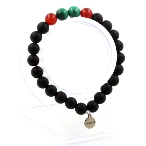 Bracelet Perles Malachite du Congo + Agate Rouge + Onyx noir mat 8 mm ...
