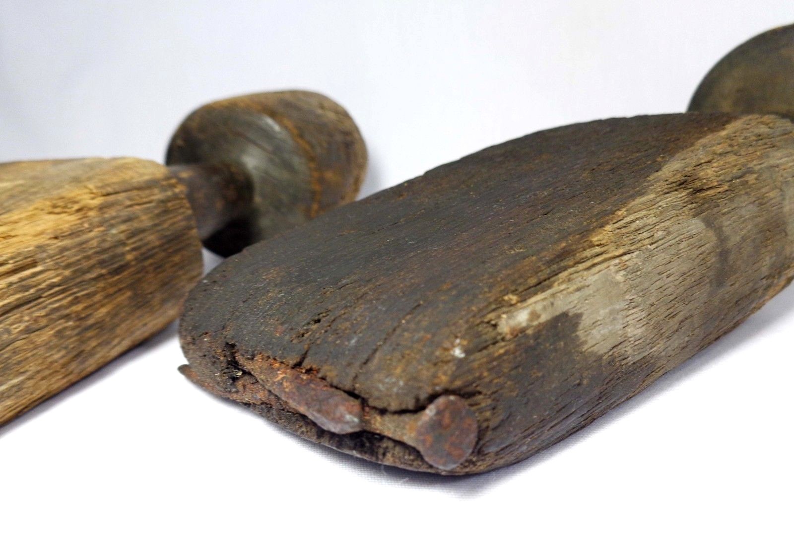 19TH C PAIR ANTIQUE PRIMITIVE HAND CARVED WOODEN SEAM RUBBER SAIL ...