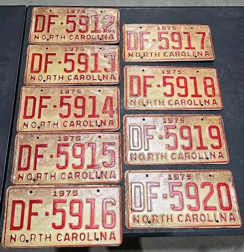 Lot Of 9 1975 North Carolina Sequential License Tag Plates Retired | eBay