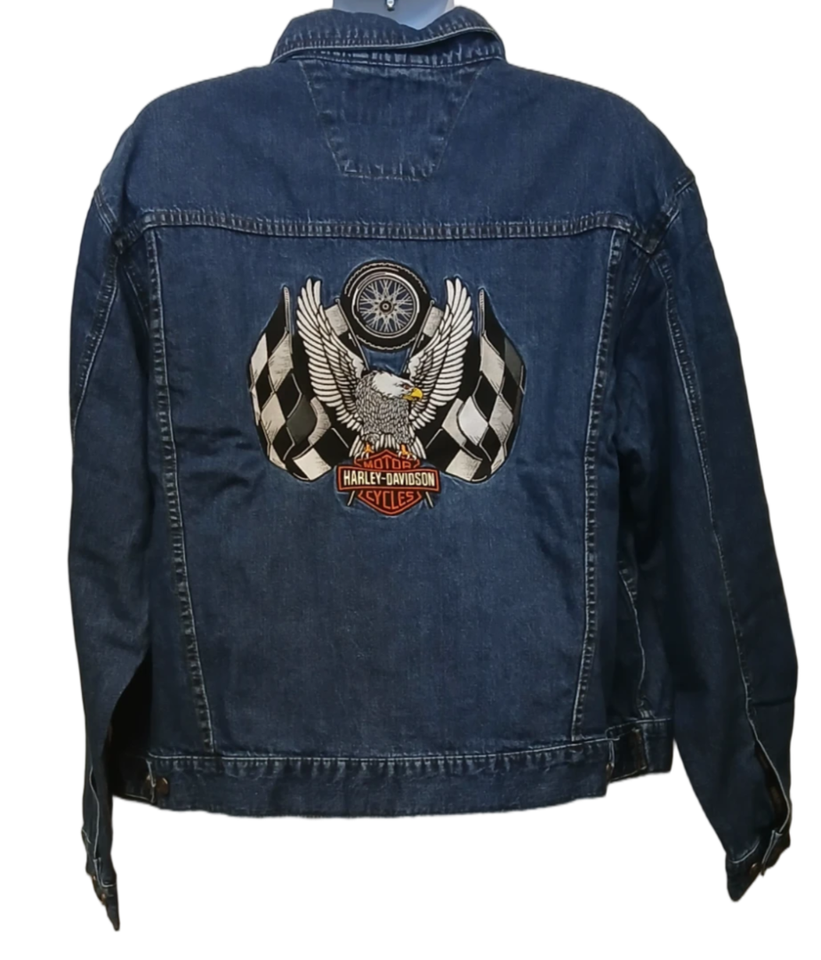 Harley Davidson long sleeve embroidered button up denim jacket speed ...