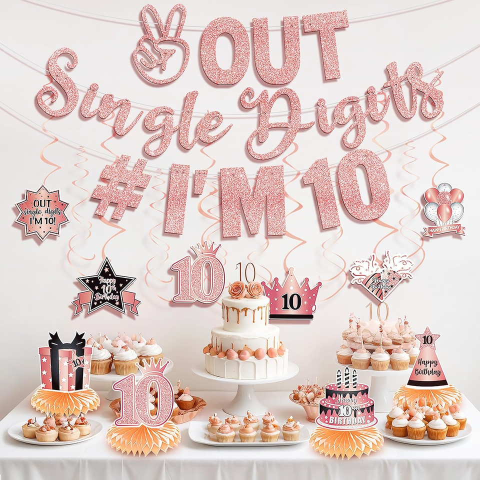 25Pcs 10Th Birthday Decorations for Girls - Out Single Digits I'M 10 ...