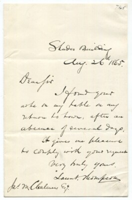 1865 Albany, NY Artist Launt Thompson Complies with Autograph Request ...