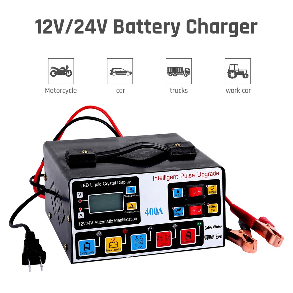 12V/24V 9A Intelligent Automatic Car Battery Charger Pulse Jump Starter ...