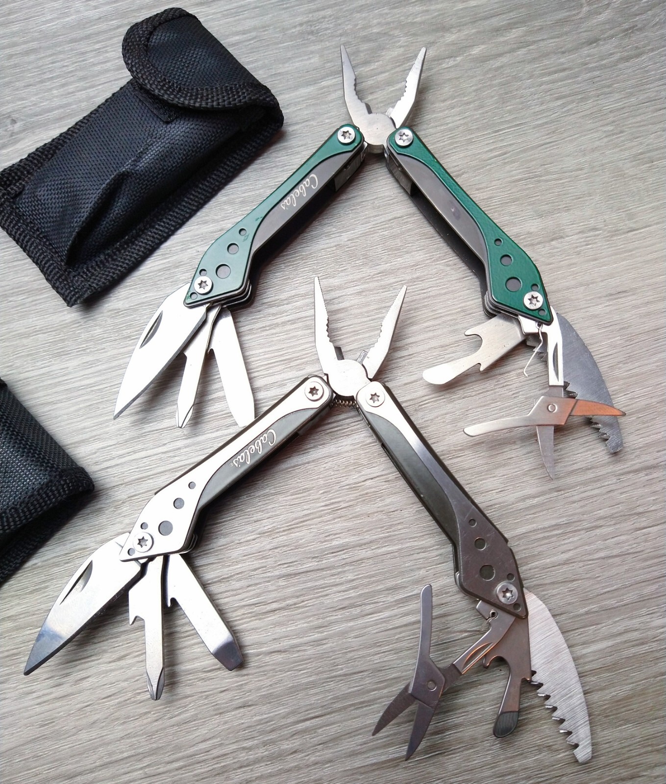 LOT OF 2 Cabela’s Mini Multi-Tool Spring Open Pliers Scissors Saw ...