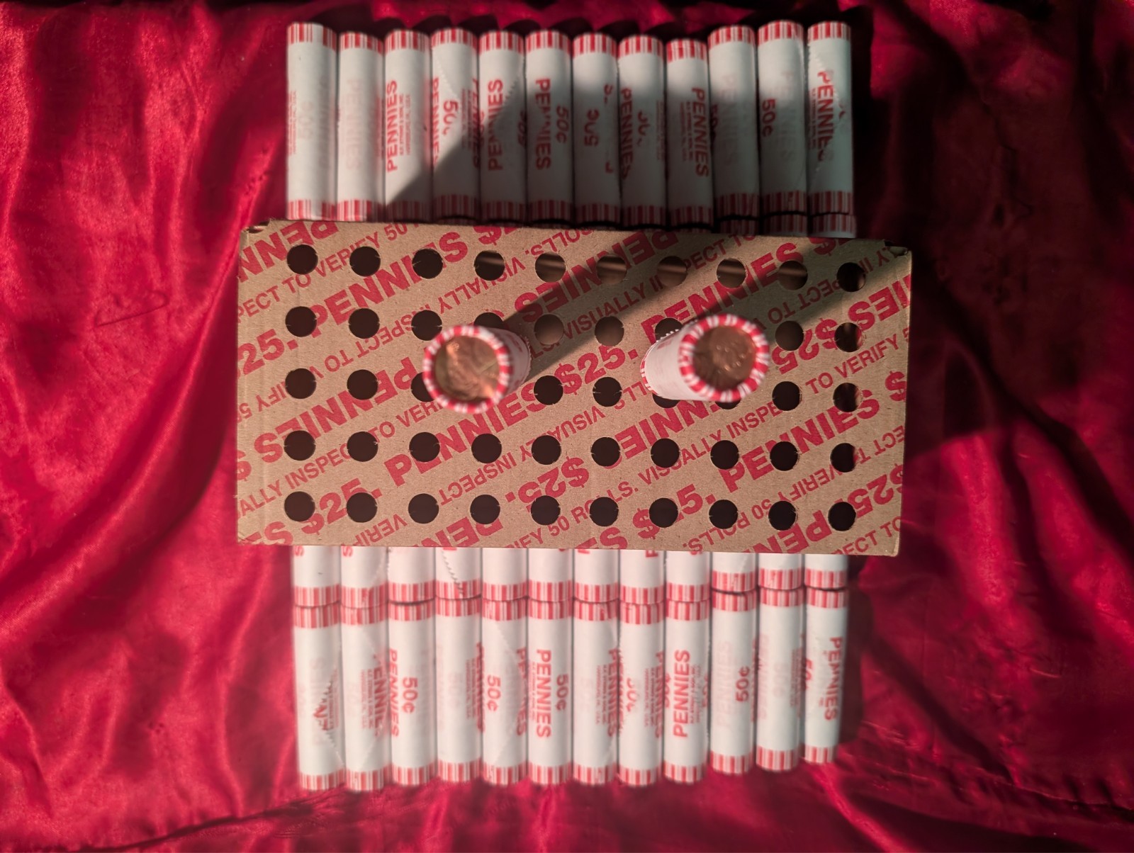 Lot of 5 Fed Wrapped Penny Bank Rolls 250 Coins Possible Wheat Errors ...