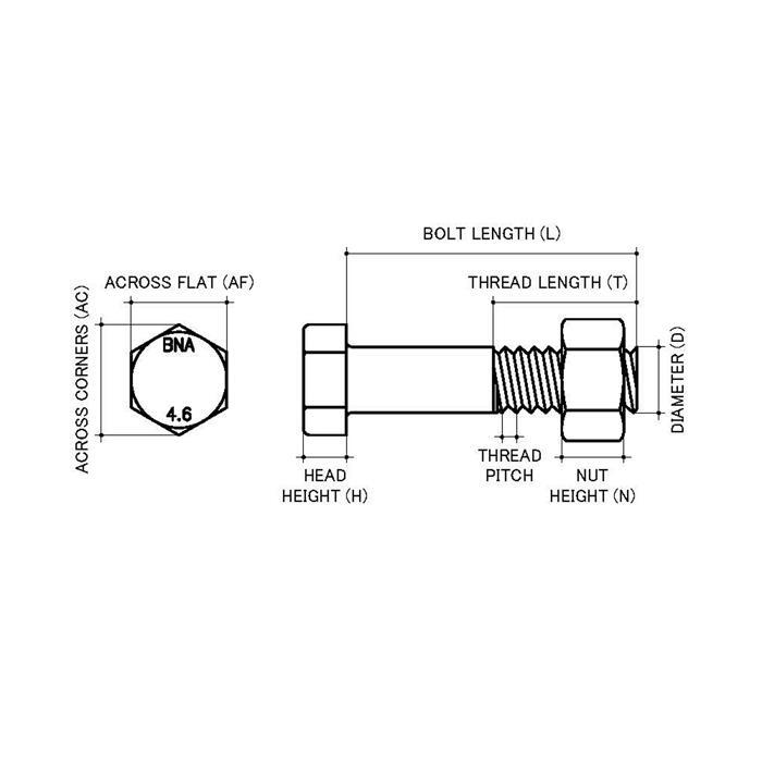 Pack of 10 Galvanised Hex Bolt & Nut M8 x 1.25p x 25mm AS1111.1 ...