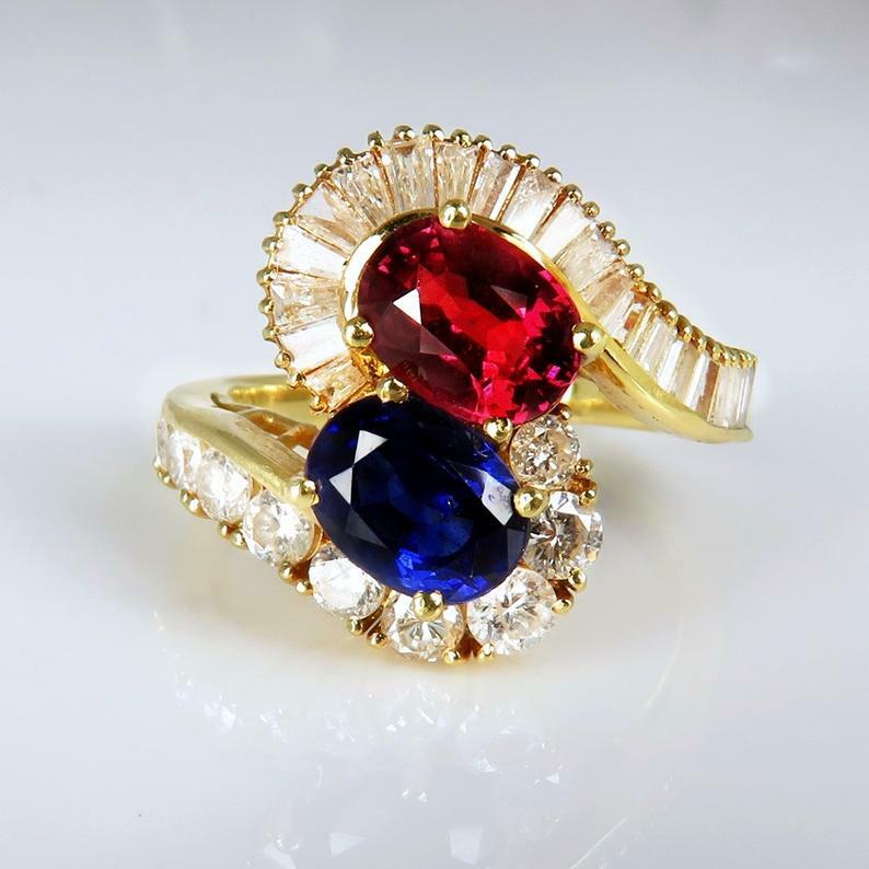 5ct Lab-Created Pink Ruby Sapphire Two Stone Swirl Twist Ring Yellow ...