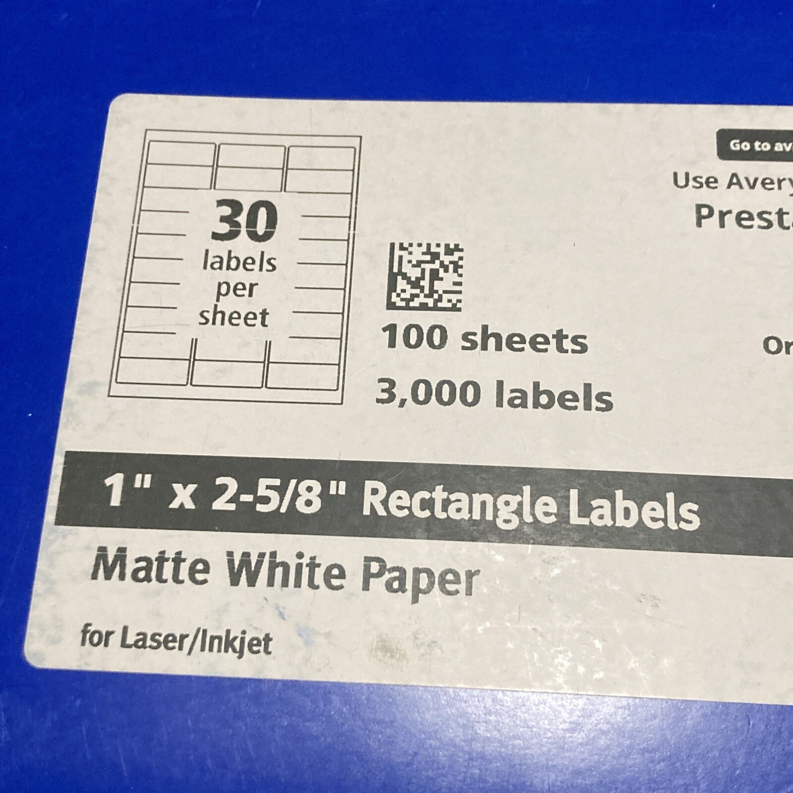 Avery Presta 94200 Rectangle Labels 1” -5/8” Matte white paper 100 ...