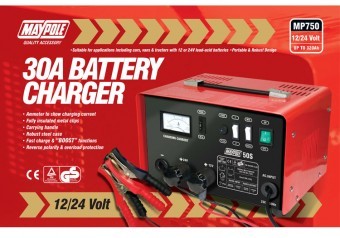 Maypole Heavy Duty Steel 30 Amp 12v/24v Car Van Tractor Battery Charger ...