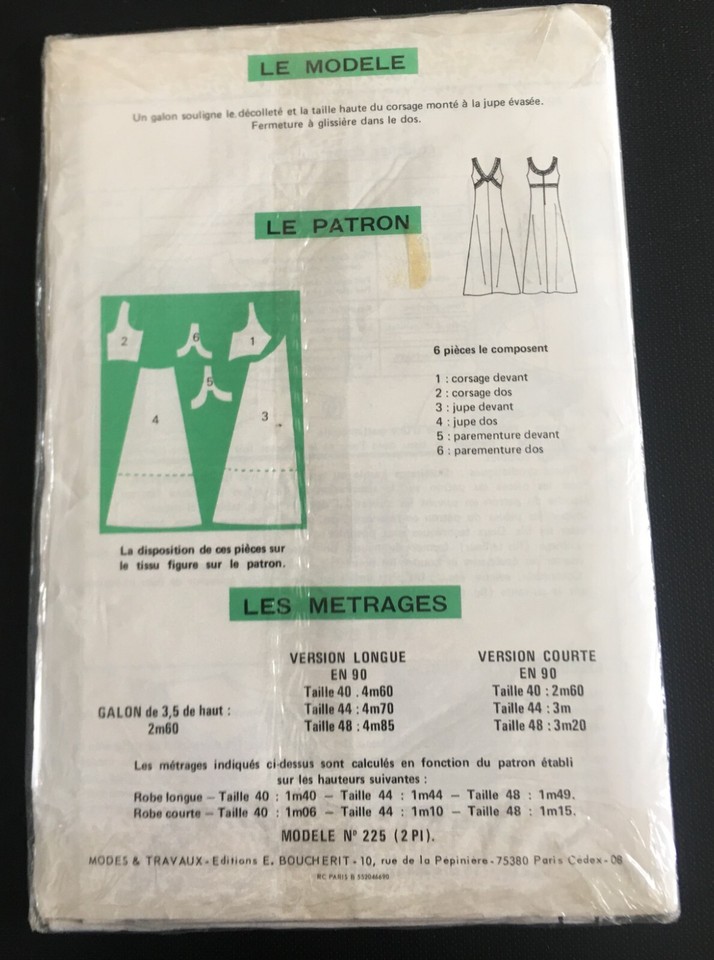 Vintage France Pattern No. 225 Long Or Short Dress 3 Sizes 40-44-48 | eBay