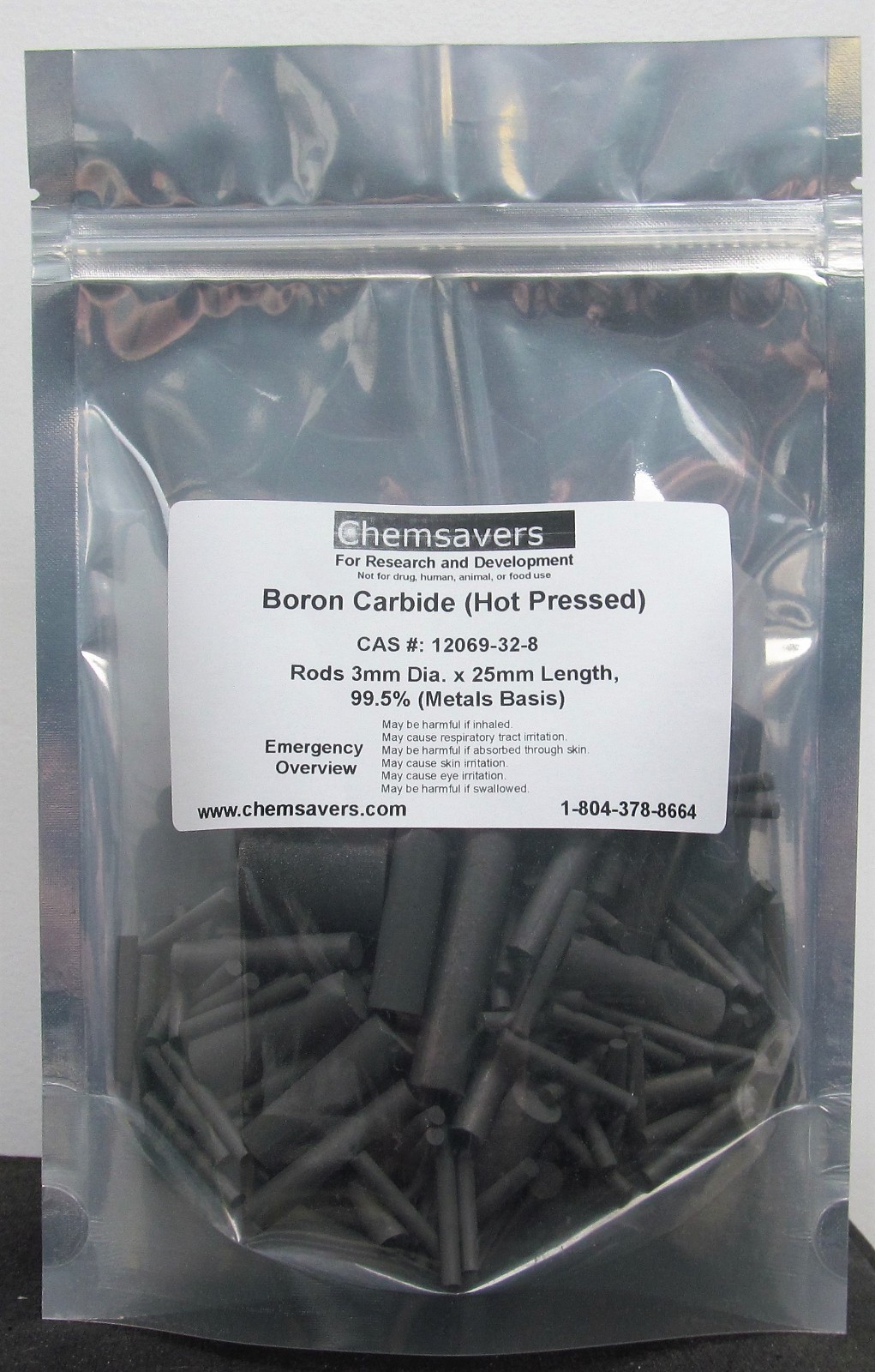 Boron Carbide (Hot Pressed), Rods 3mm Dia. x 25mm Length, 99.5% (Metals ...