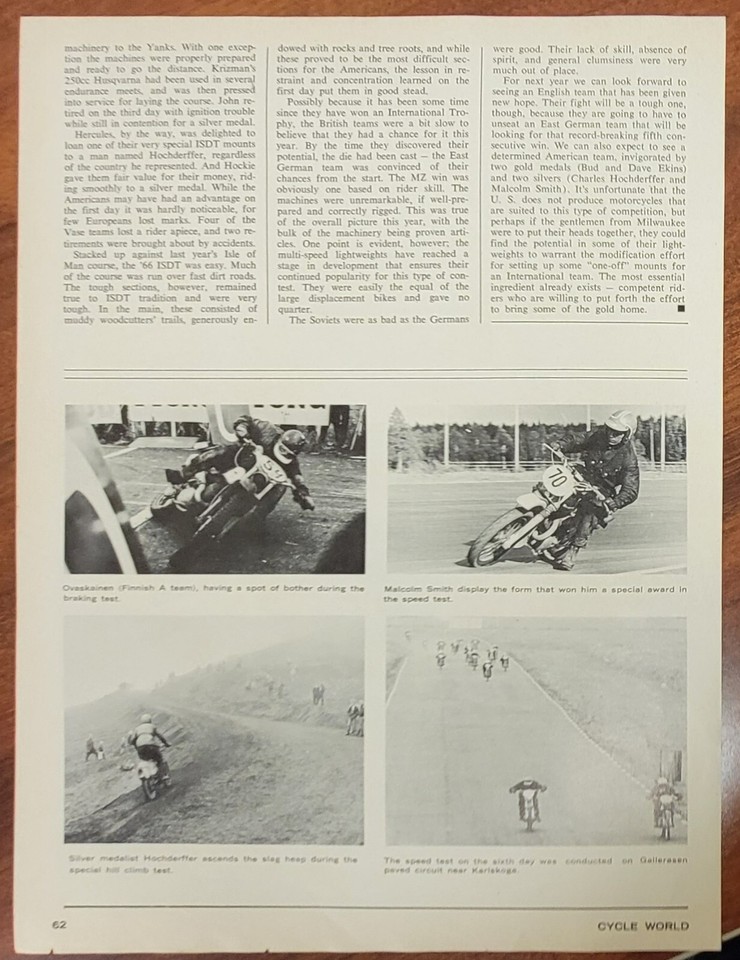 1966 International Six Days Trial Motorcycle Race 2p article Dave Ekins ...