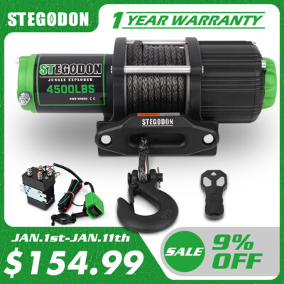 Small Electric Winch 4500LB 12V Synthetic Rope ATV UTV Winch 4WD ...