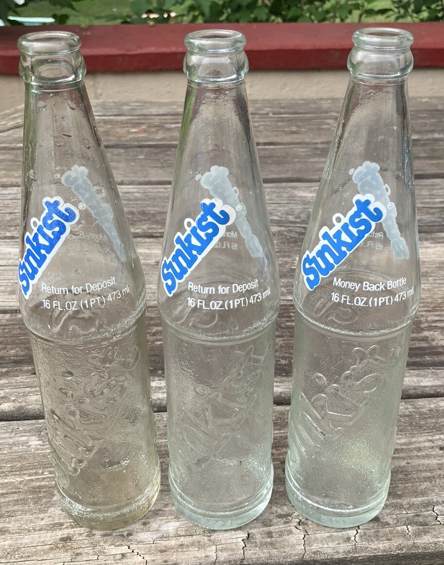 Vintage Sunkist ACL Soda Bottle lot of 3. 1980-1982. Embossed 16 oz ...