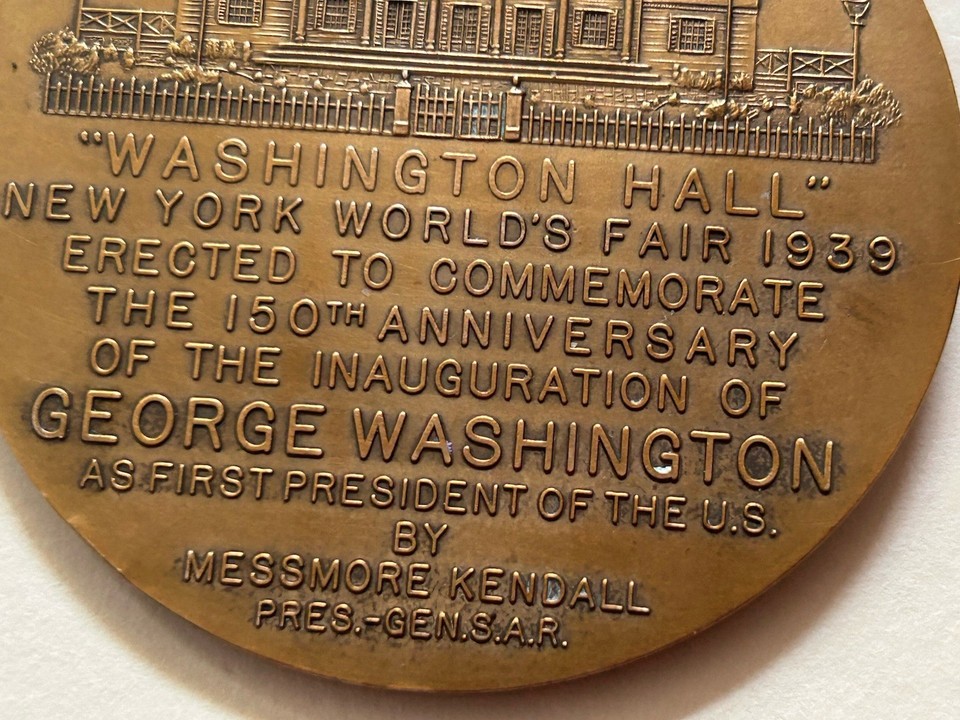 Vintage Messmore Kendall George Washington Medallion NY World’s Fair ...