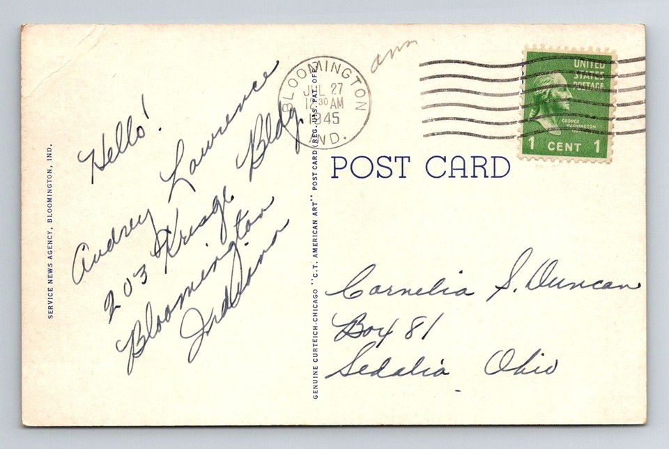 Bloomington, IN-Indiana, Indiana University c1945, Vintage Souvenir ...