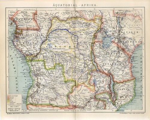 1895 EQUATORIAL AFRICA FRENCH CONGO CAMEROON BRITISH EAST AFRICA Map ...