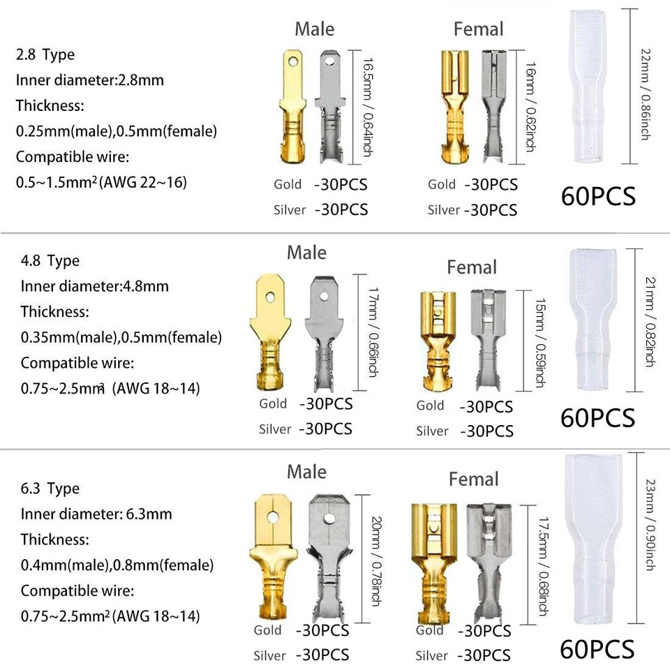 900X Assortment Male Female Spade Terminals Electrical Wire Crimp ...