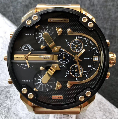 💥⌚💥 Diesel Mr. Daddy 2.0 Black Gold Chronograph 4 Zone Watch DZ7333 ...