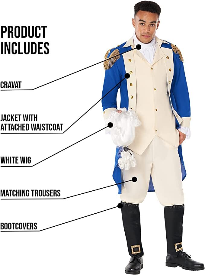 Men`s George Washington Costume + Wig Adult Colonial President Outfit ...