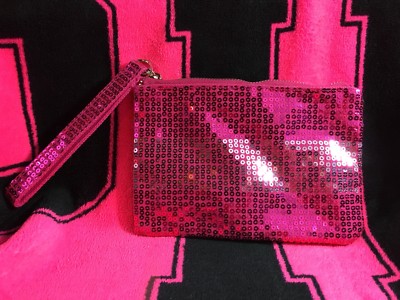 Victoria's Secret Bling Pink Sequin Stripe Wristlet / Wallet / Makeup ...