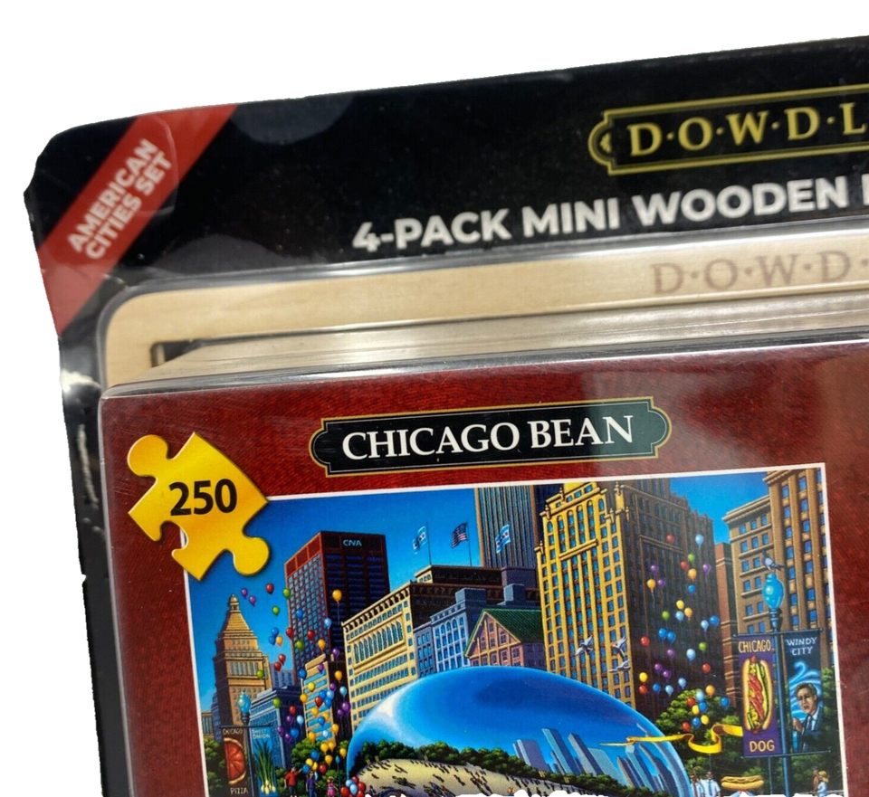 Dowdle 4-Pack Mini Wooden Puzzles 250 pc ea American Cities Set & Tray ...