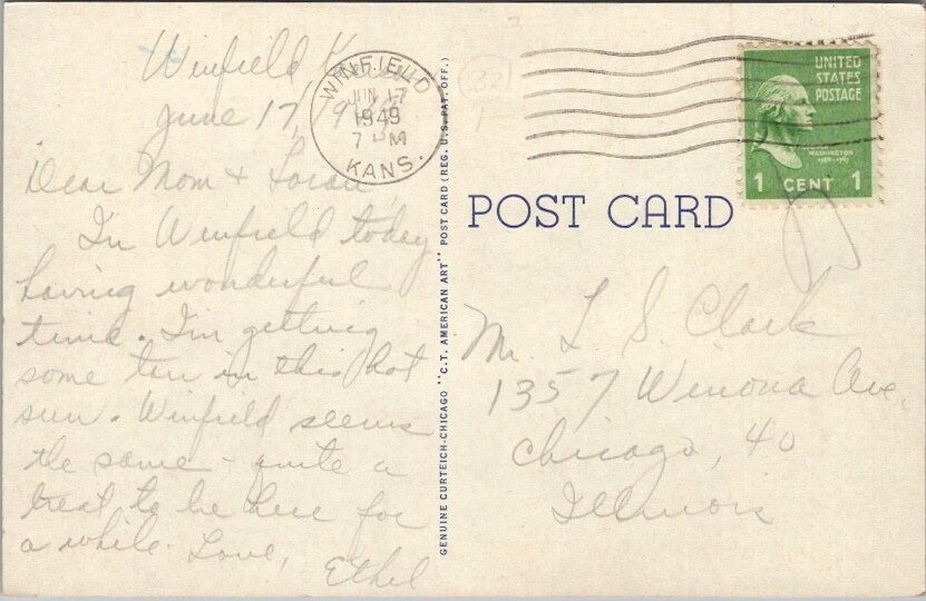 WINFIELD, Kansas Postcard COWLEY COUNTY COURT HOUSE Building View Linen ...