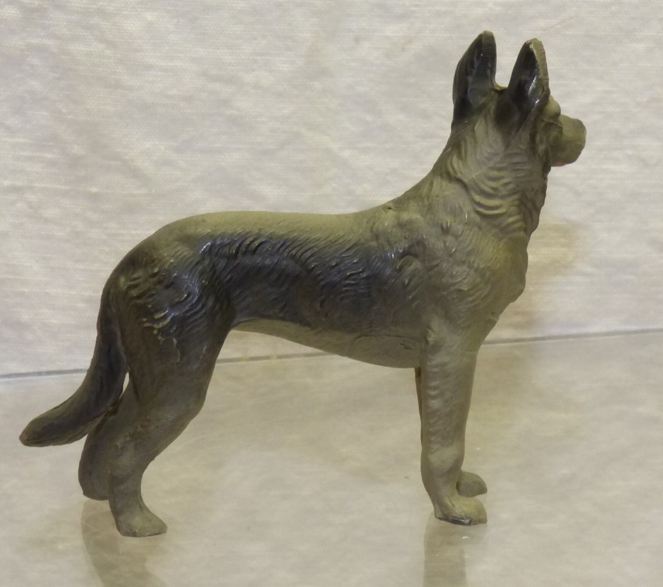 Solid Brass Bronze German Shepherd Dog Figurine Vintage Painted Austria ...