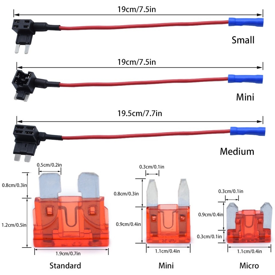 12Pcs 12V Car Add-a-Circuit Fuse Adapter Standard Mini Tap Blade Fuse ...