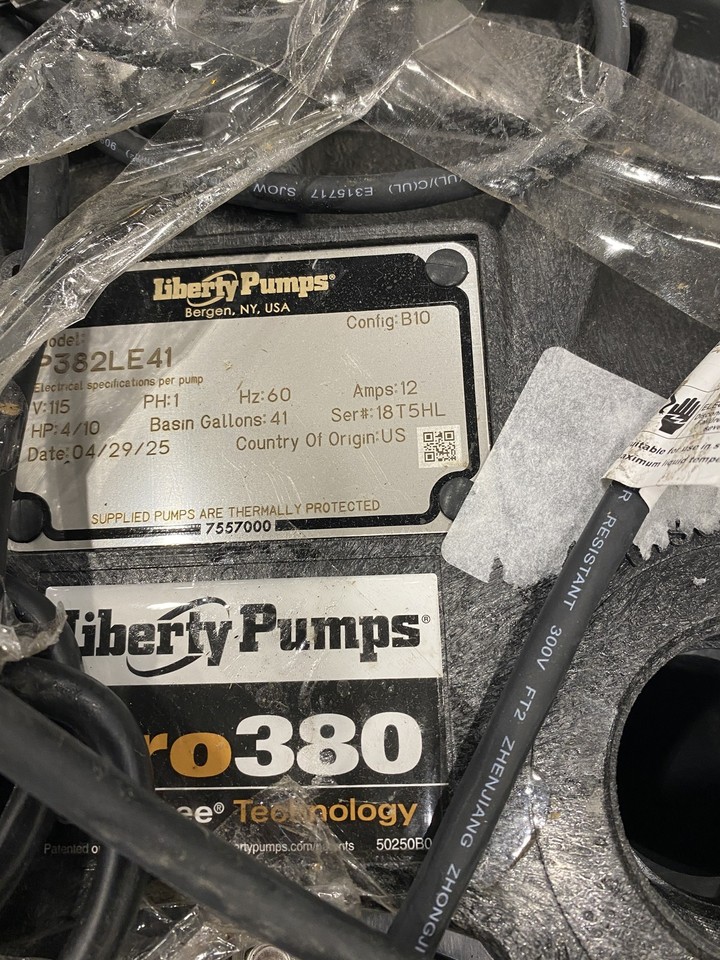 Liberty Pumps Pro380 Series 4/10Hp Simplex Sewage System P382LE41 | eBay