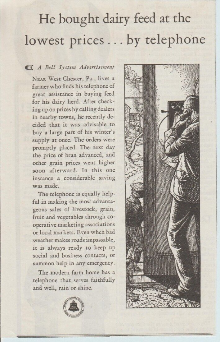 VINTAGE BELL TELEPHONE PRINT AD DAIRY FARMER AMERICAN TELEPHONE ...