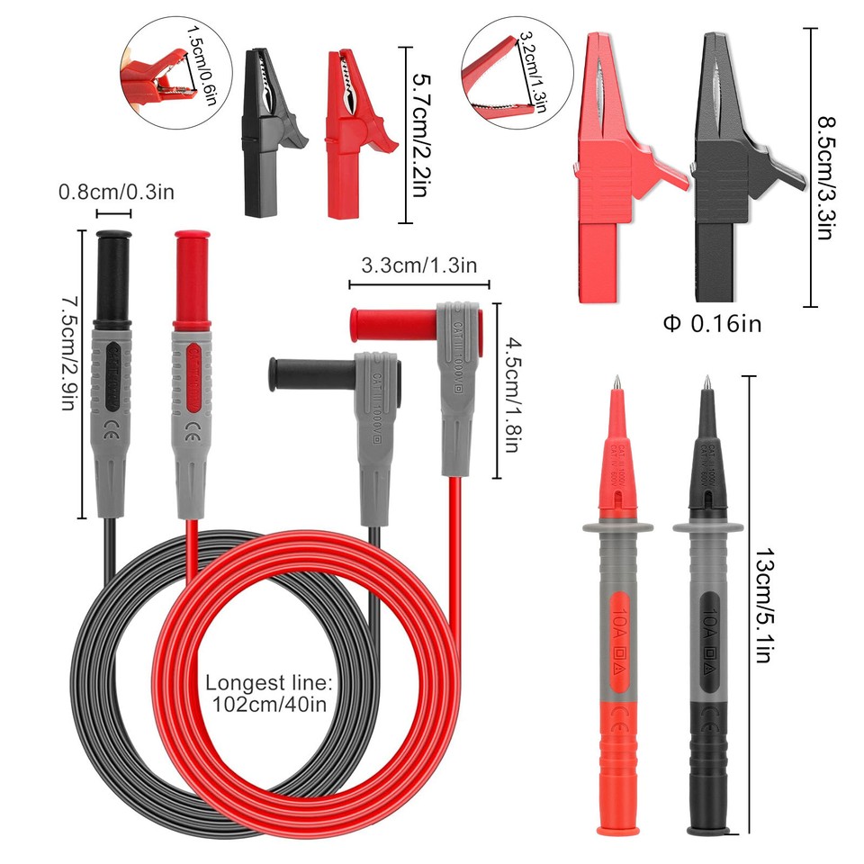 26x Electrical Multimeter Test Lead Kit Potentiometer Plug Probe ...