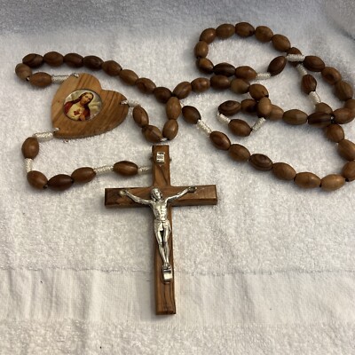 Vintage Wooden Rosary Large Wood Bead Catholic Rosary Crucifix INRI ...