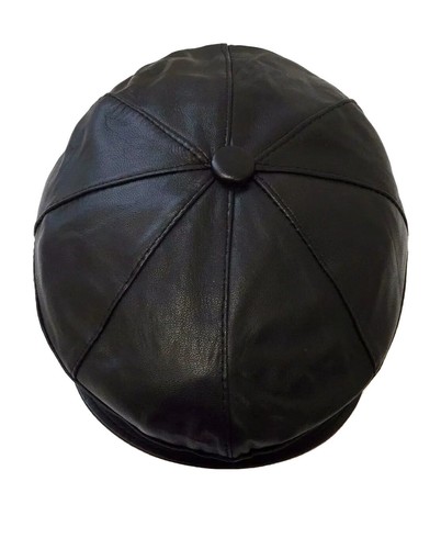 Leather Genuine 100% Sheepskin Men's 8 Panel Flat Cap Soft Elasticated ...