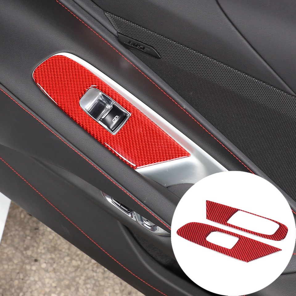 Red Soft Carbon Fiber Car Door Trim Sticker Cover Set Kit For Corvette ...